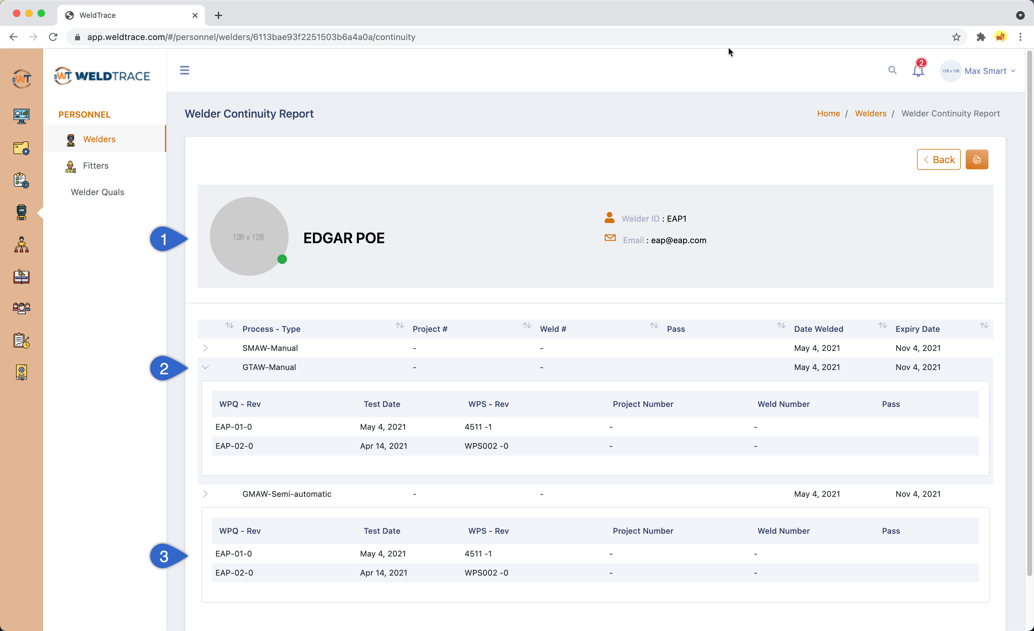 Add welders and their qualifications to WeldTrace