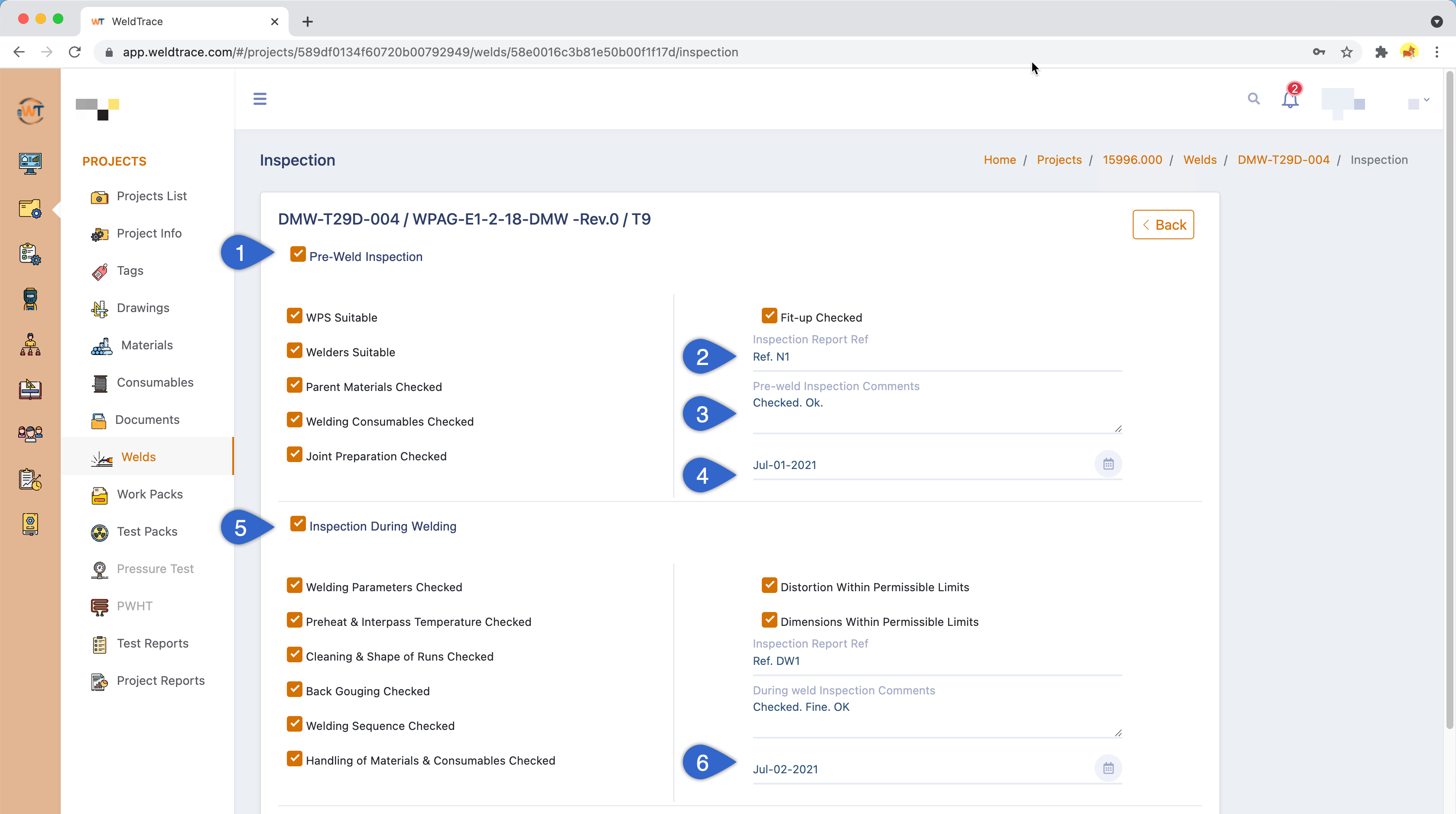 Visual inspection of welds